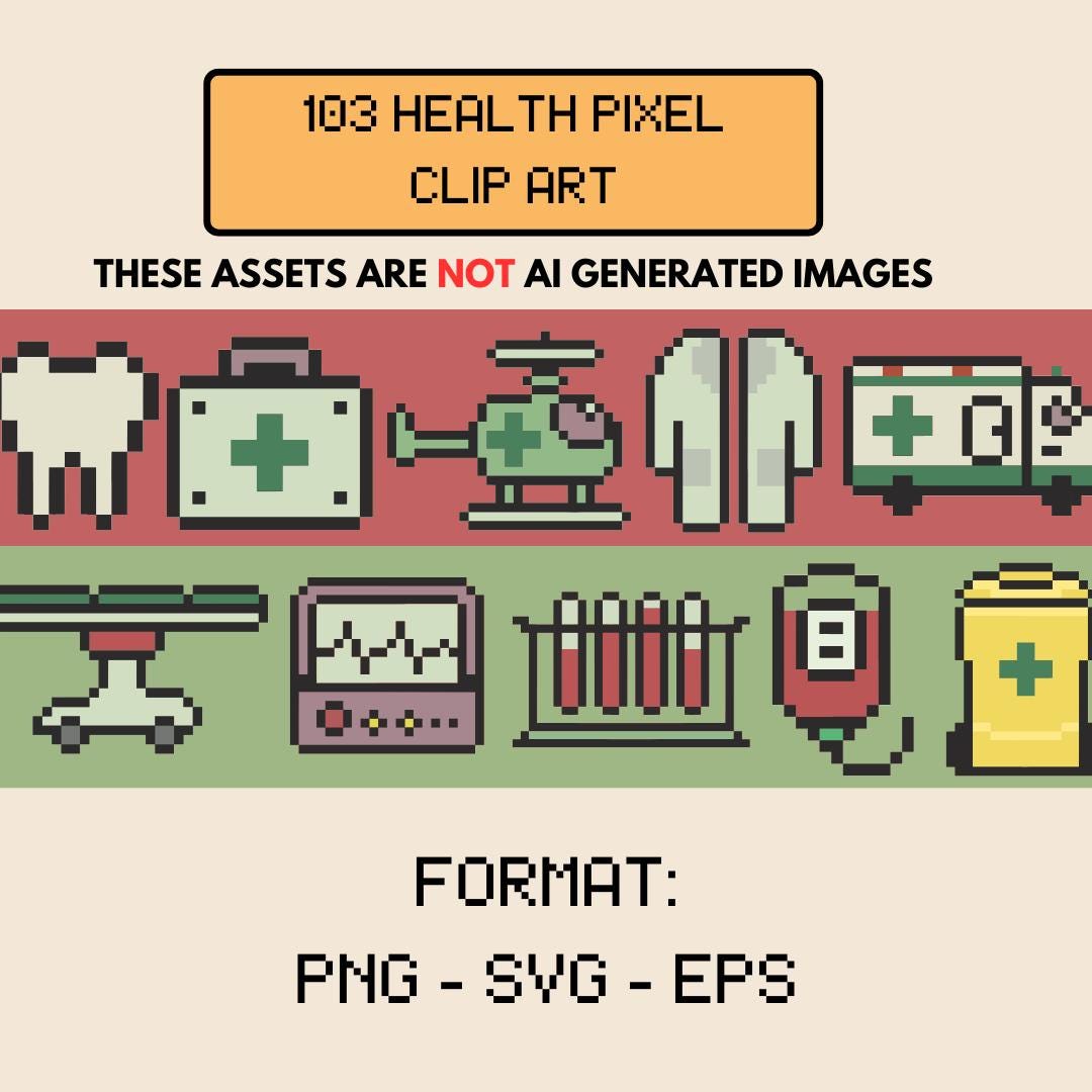 Hand Drawn Health Pixel Art: 103 Clip Art Images (digital Download) - Etsy