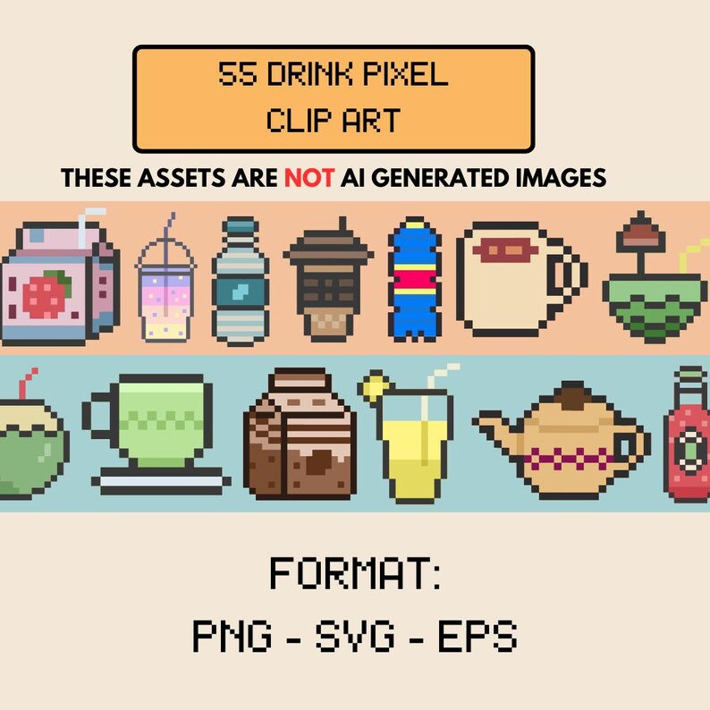 No AI, Hand Drawn Cute Pixel Art | Drink Theme Pixel Art | Digital ...