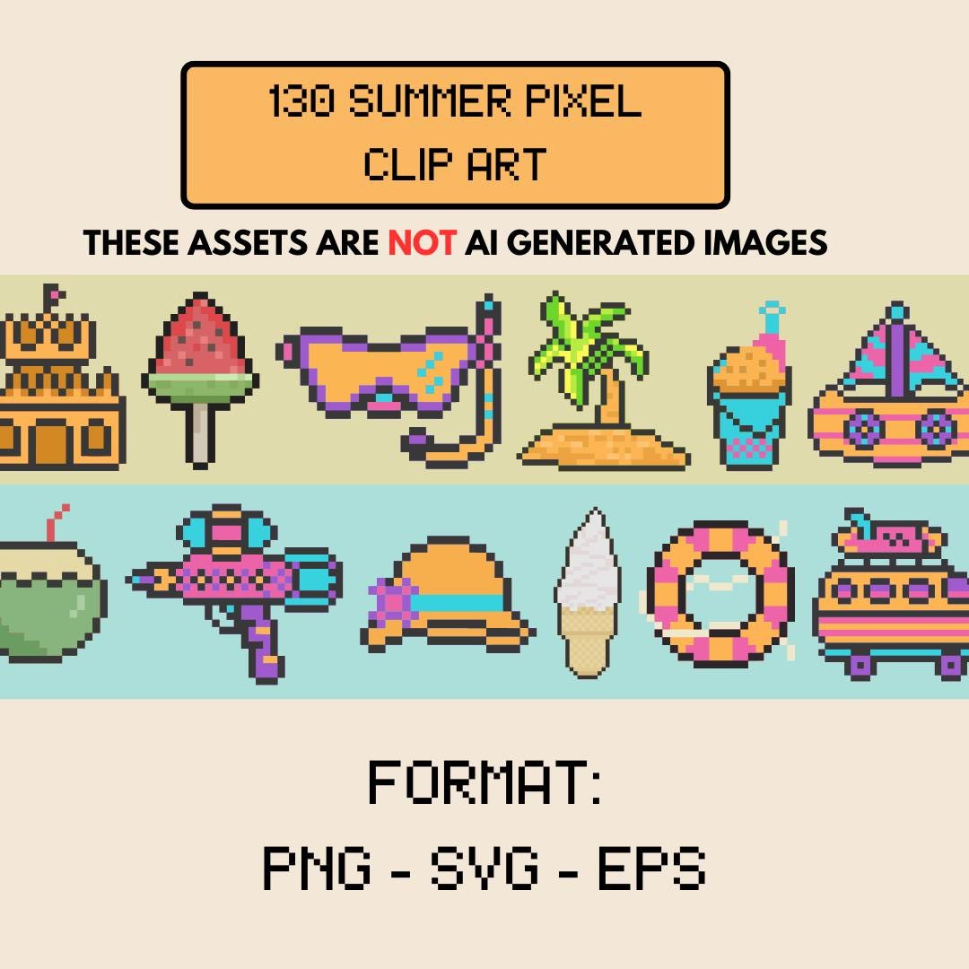 Hand Drawn Summer Pixel Art: 130 Clip Art Images (PNG, SVG, EPS) - Etsy
