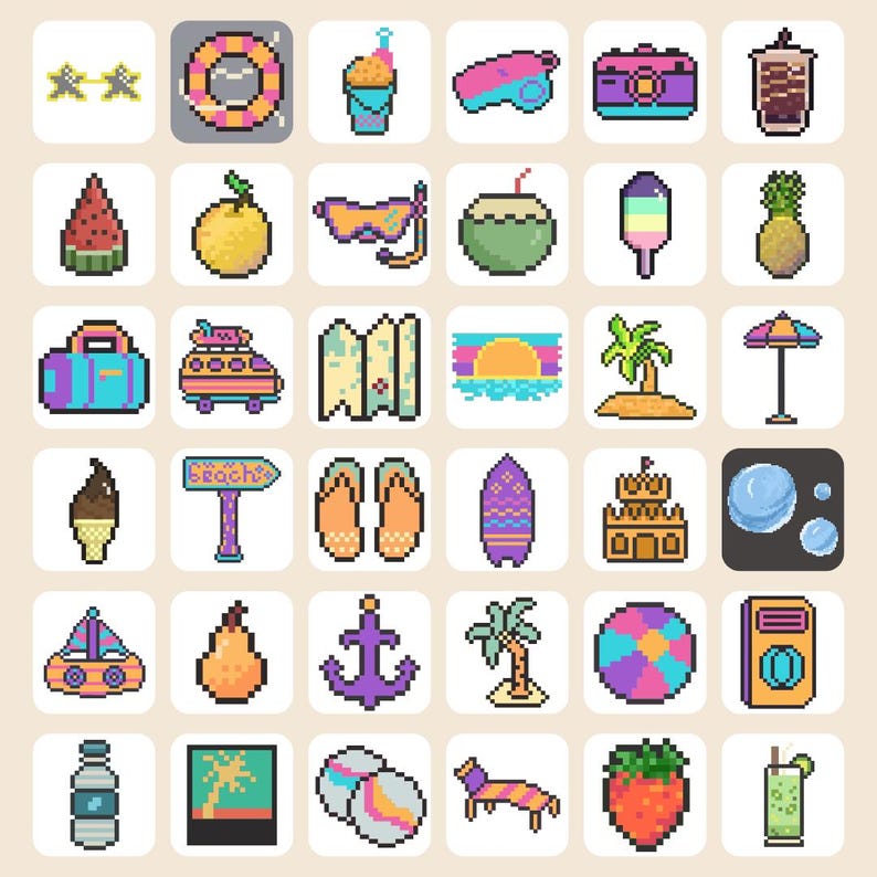 Hand Drawn Summer Pixel Art: 130 Clip Art Images (PNG, SVG, EPS) - Etsy