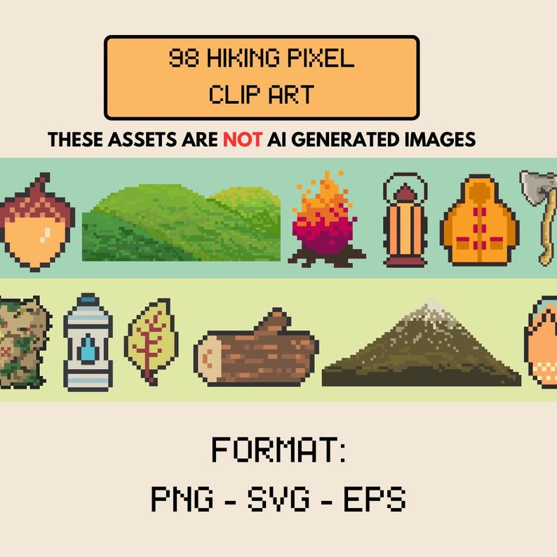 No AI, Hand Drawn Cute Pixel Art | Hiking Theme Pixel Art | Digital ...