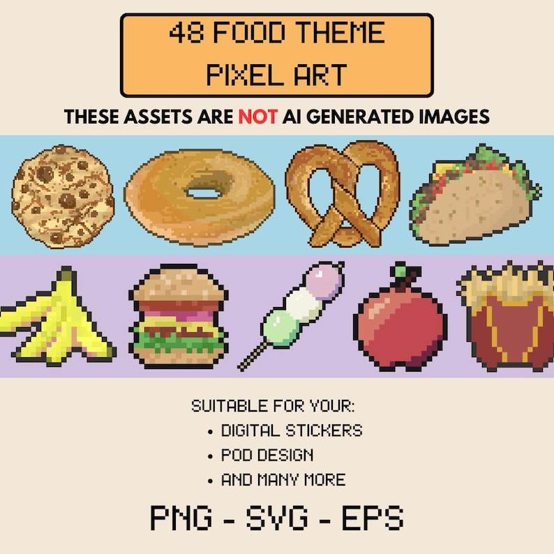 Cute Pixel Art Food Theme Pixel Art Digital Stickers Print on Demand ...