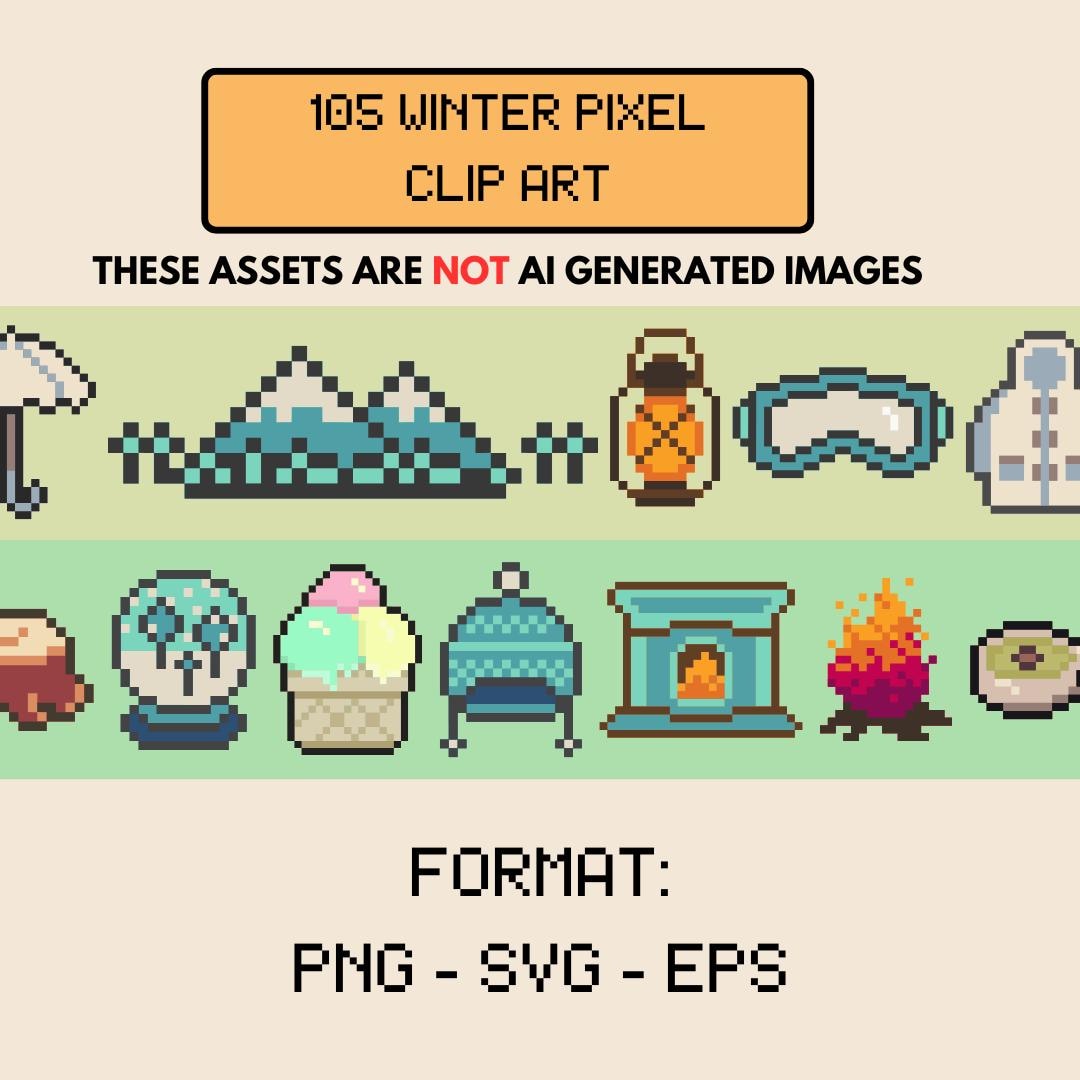 Winter Pixel Art Clipart: 105 PNG, SVG, EPS Files - Etsy