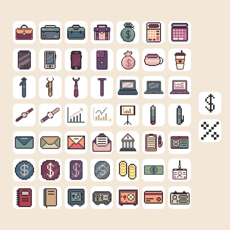Hand Drawn Business Pixel Art: Clip Art Images (PNG, SVG, EPS) - Etsy
