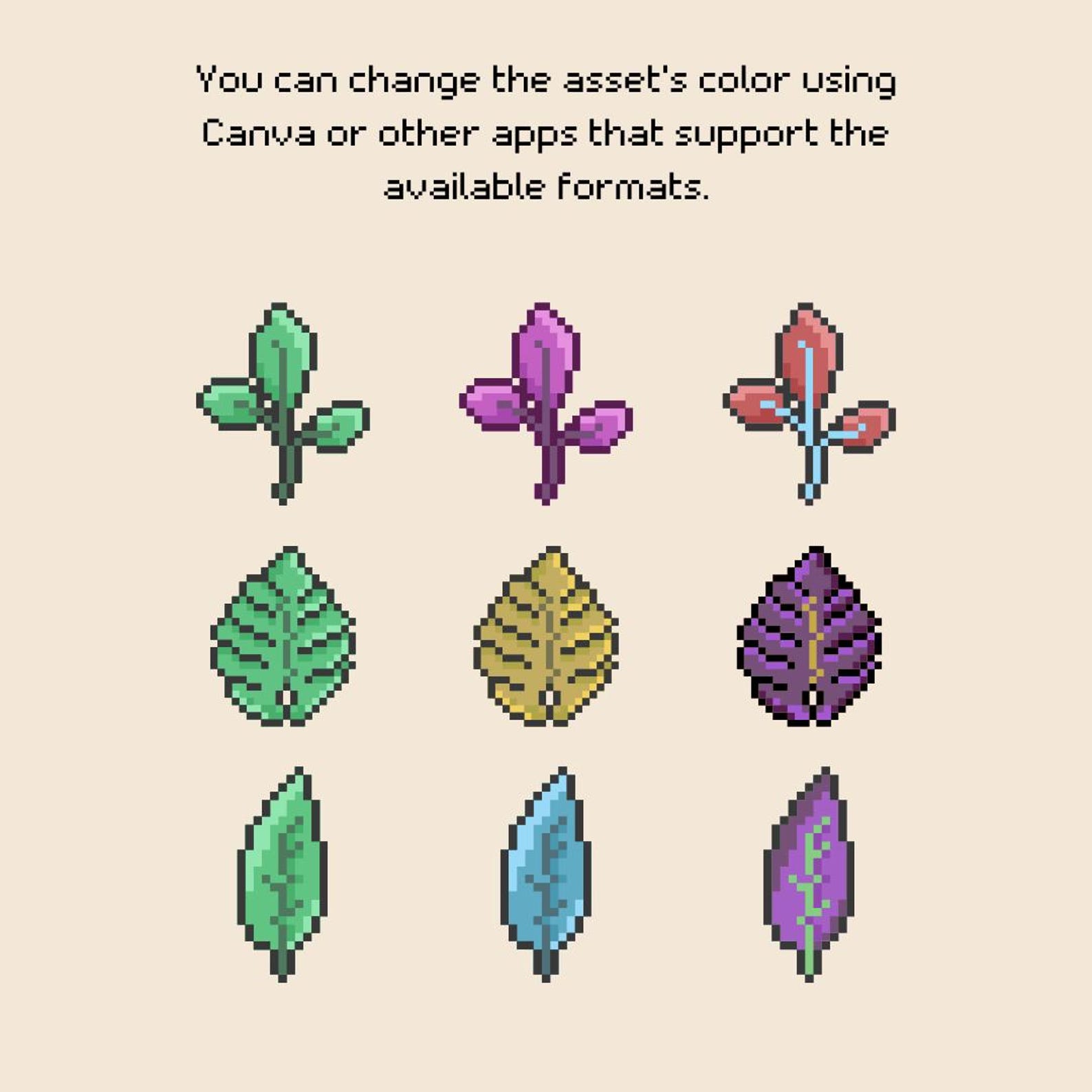 Cute Pixel Art Leaves Theme Pixel Art Digital Stickers Print on Demand ...