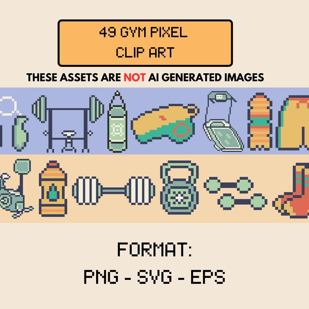 Cute Bundle Clip Art, Gym Workout Pixel Art, Digital Stickers for ...