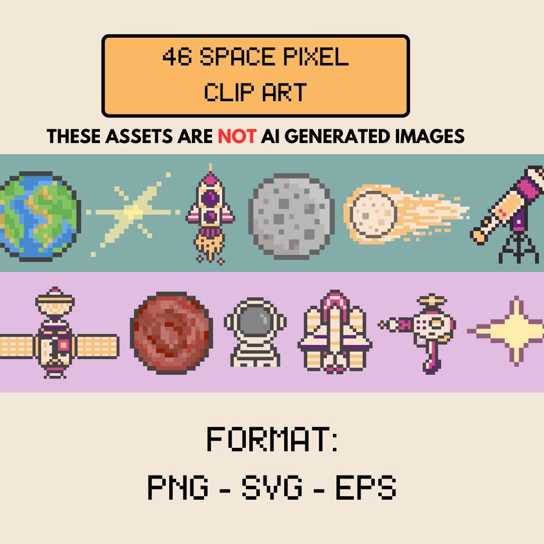Cute Pixel Art | Space Theme Pixel Art | Digital Stickers | Print on ...
