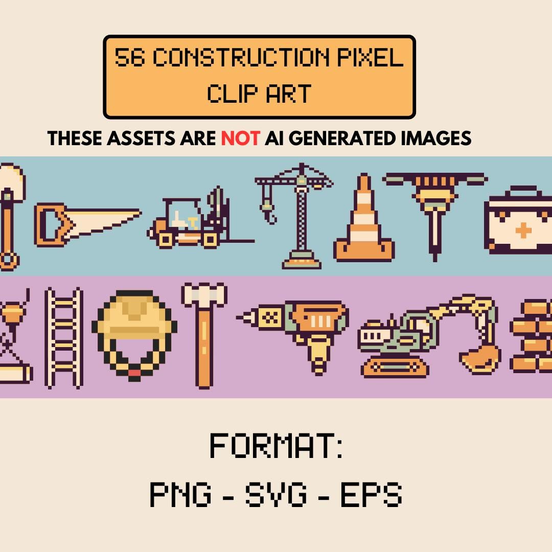 Cute Bundle Clip Art, Construction Pixel Art, Digital Stickers for ...