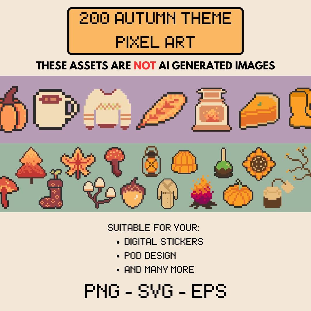 Hand Drawn Autumn Pixel Art: 200+ Clip Art Images (digital Download) - Etsy
