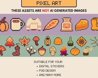 Cute Pixel Art Leaves Theme Pixel Art Digital Stickers Print on Demand ...