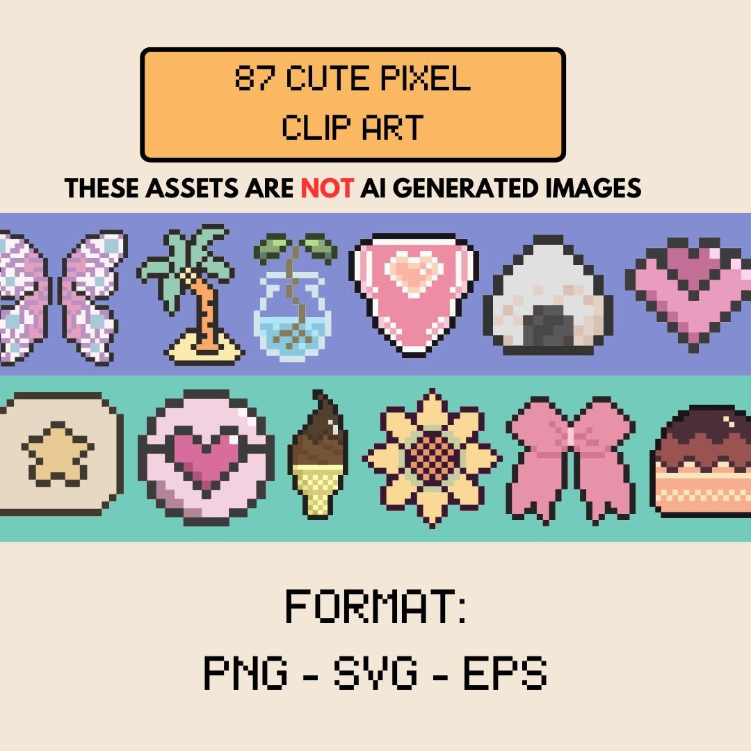 No AI, Hand Drawn Cute Pixel Art | Cute Theme Pixel Art | Digital ...
