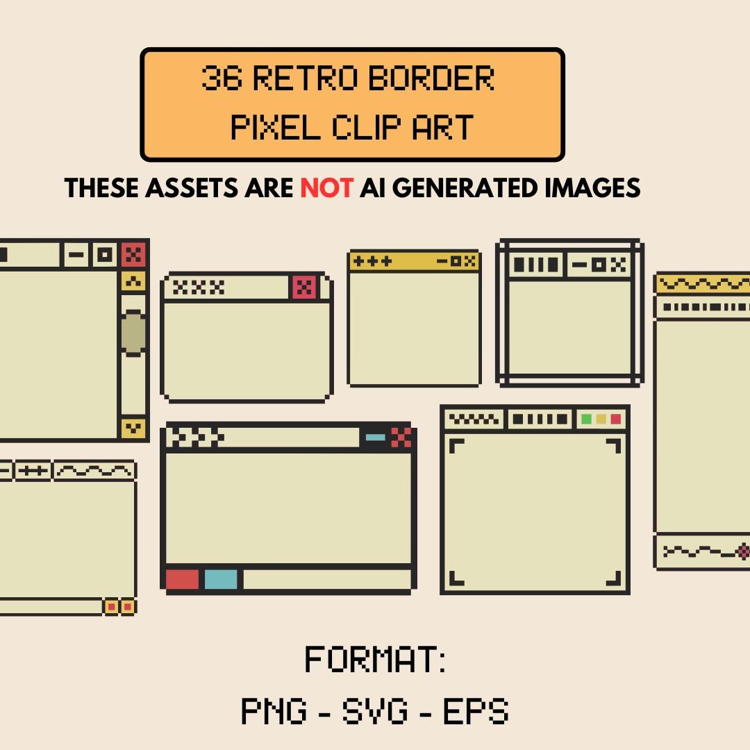 Cute Bundle Clip Art, Border Frame Pixel Art, Digital Stickers for ...