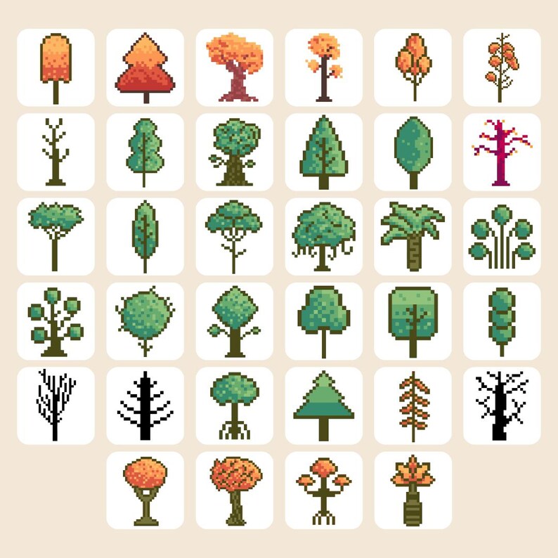 Tree Pixel Art Clip Art, Digital Stickers (PNG, SVG, EPS) - Etsy