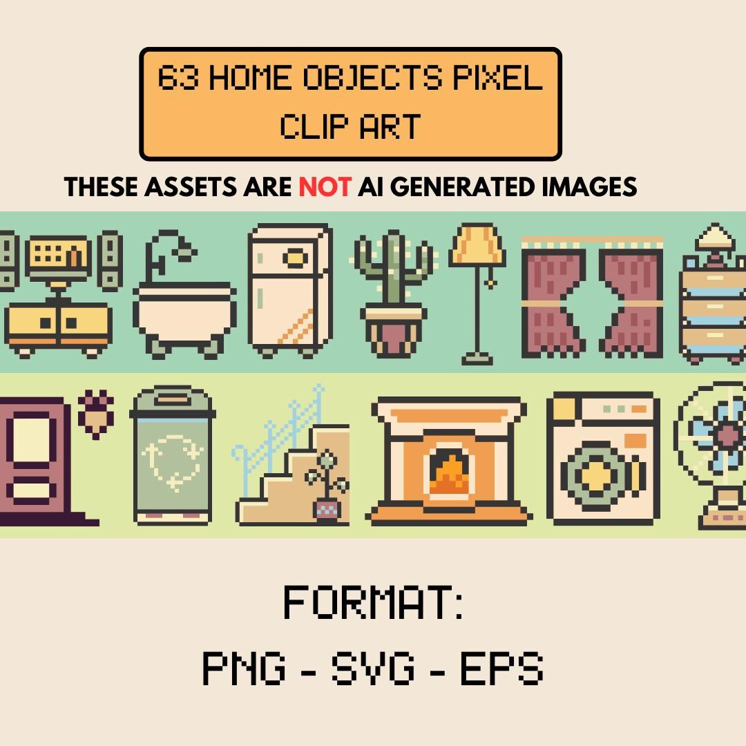 No AI, Hand Drawn Cute Pixel Art | Home Objects Theme Pixel Art ...