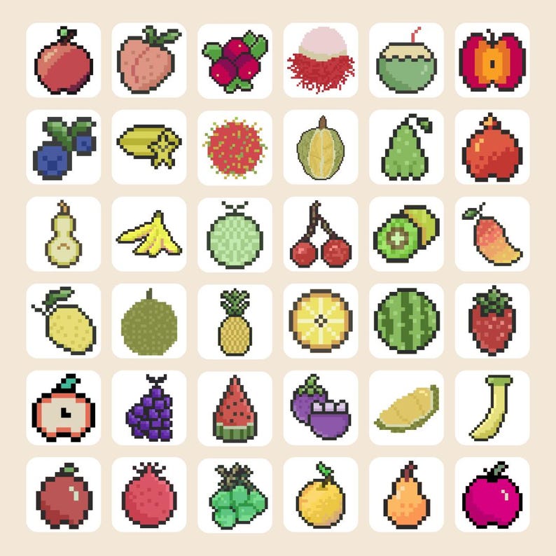 No AI, Hand Drawn Cute Pixel Art | Fruits Theme Pixel Art | Digital ...