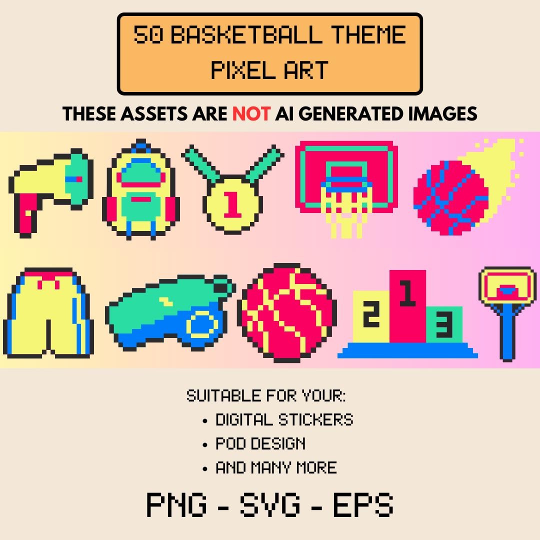 Hand Drawn Basketball Pixel Art: 50 PNG SVG EPS Files - Etsy