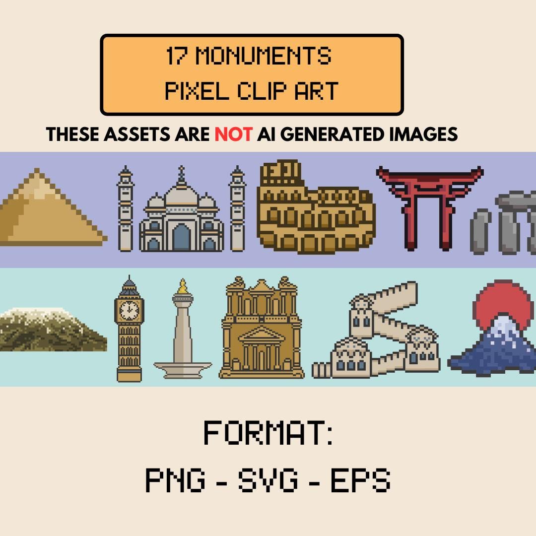 Tourism Pixel Art Stickers: World Landmarks, Digital Planner Graphics ...