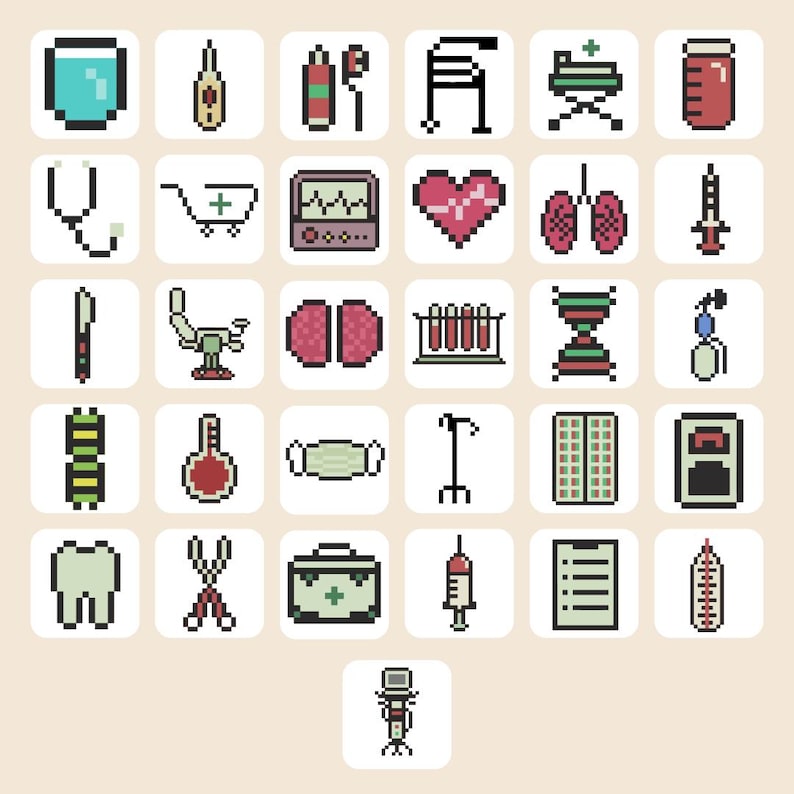 Hand Drawn Health Pixel Art: 103 Clip Art Images (digital Download) - Etsy