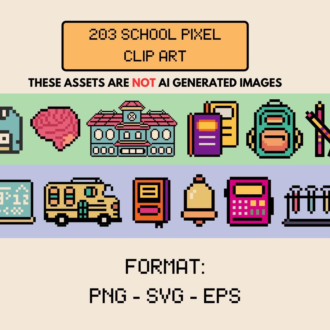 Hand Drawn School Pixel Art: Clip Art Images (PNG, SVG, EPS) - Etsy