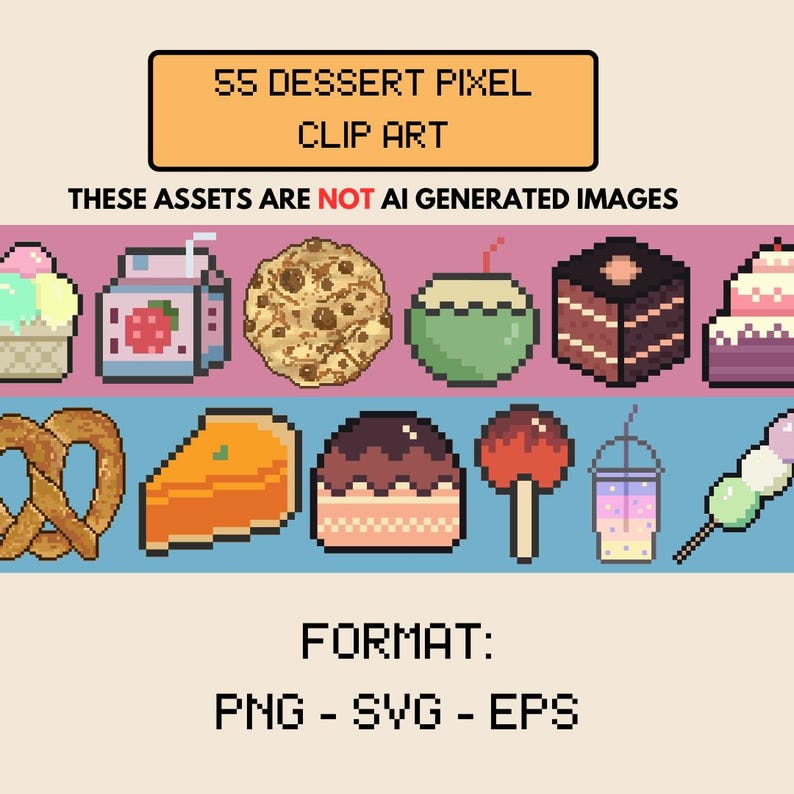 No AI, Hand Drawn Cute Pixel Art | Dessert Theme Pixel Art | Digital ...