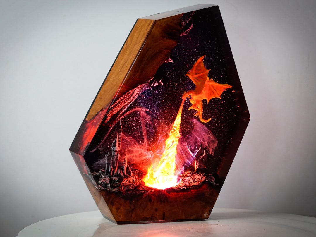 EXCLUSIVE Handmade Fire Dragon Resin Lamp – Fantasy Draconic Night ...