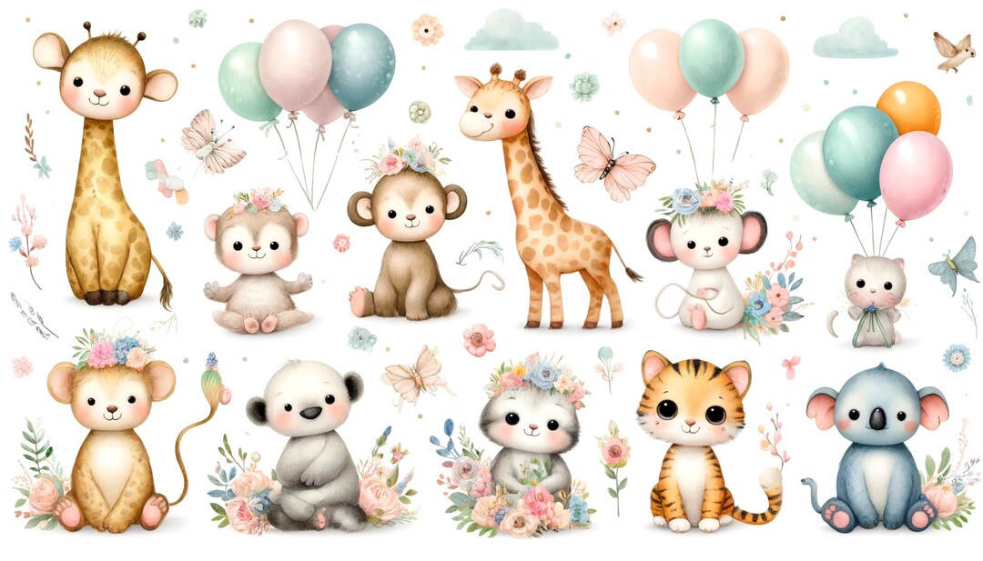 Safari Animals Watercolor Clipart, Safari Animals Svg, Safari Animals ...