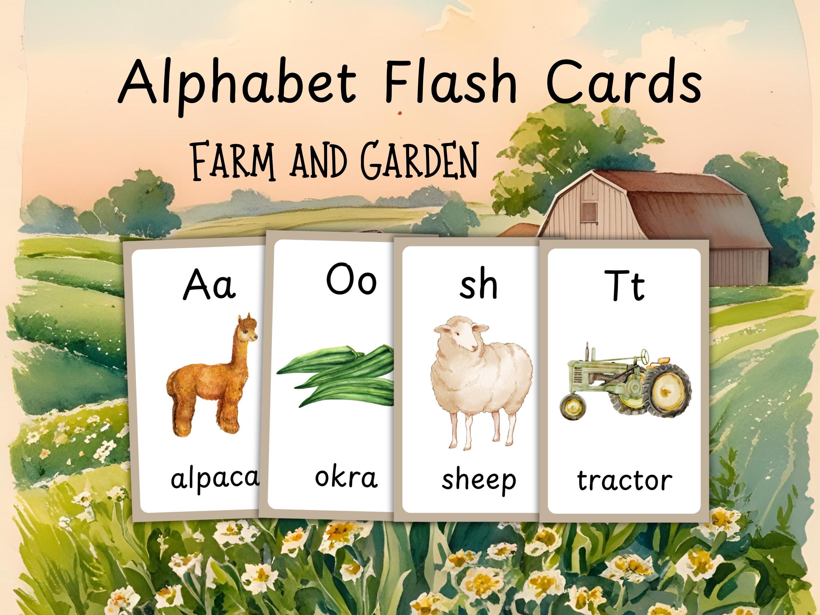 Printable Alphabet Farm and Garden Flashcards | Watercolor Alphabet ...