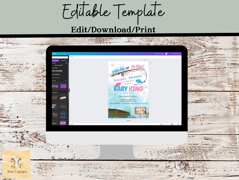 Editable Fishing Gender Reveal Invitation, Fish-he or Fi-she, Gender ...
