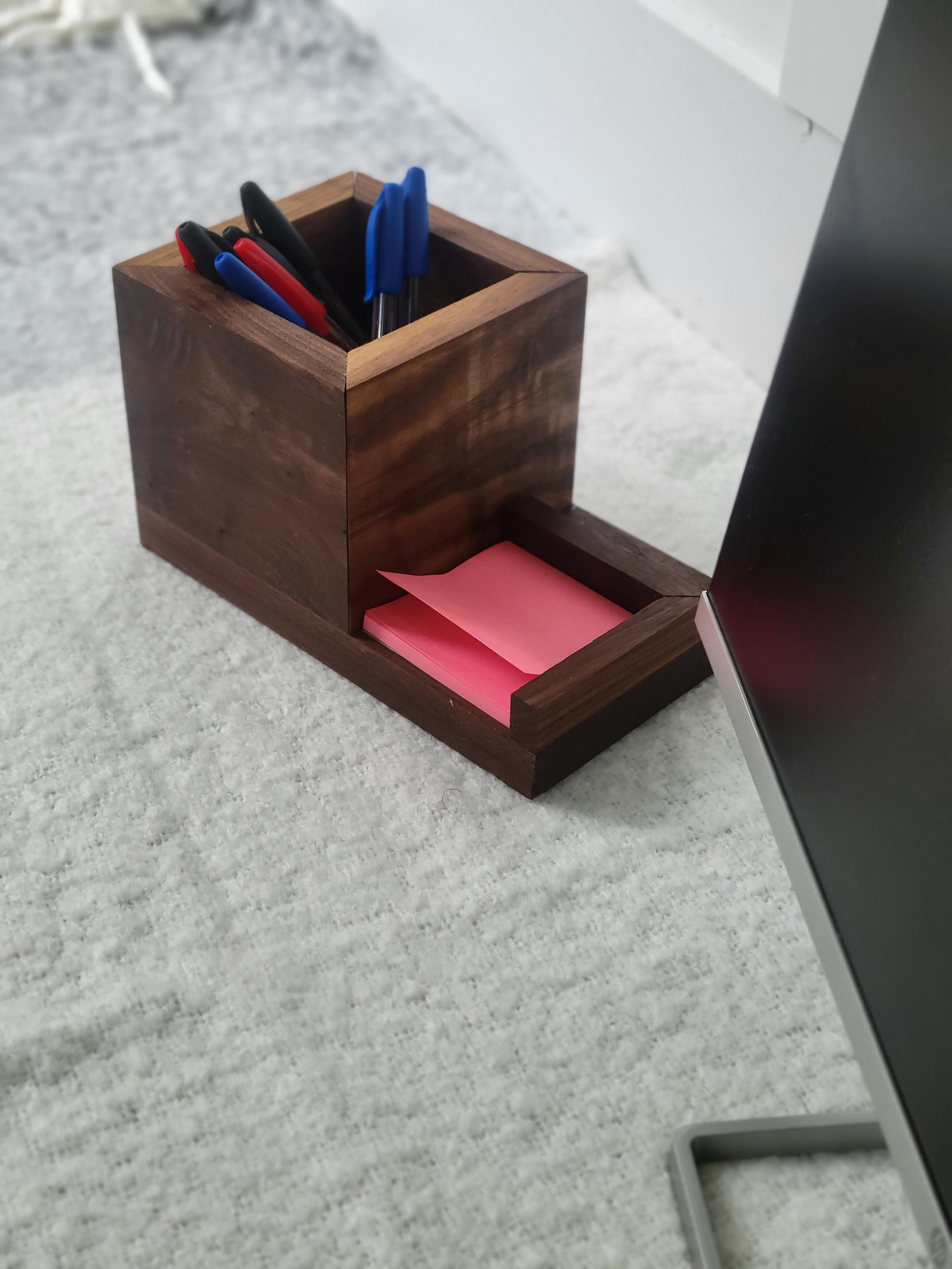 Walnut Wood Sticky Note Holder Office Desk Accessories Wood Pen Holder ...