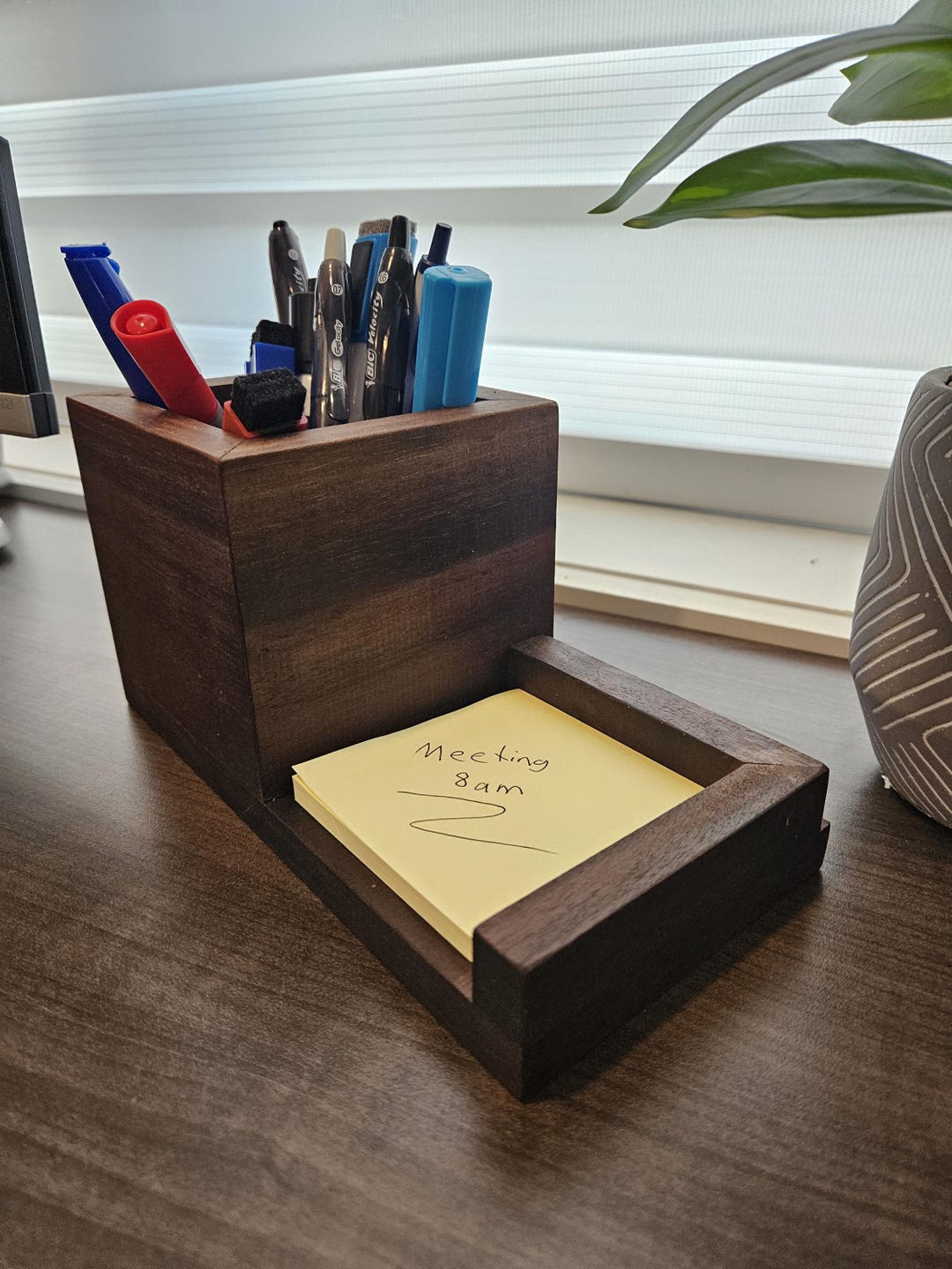 Walnut Wood Sticky Note Holder Office Desk Accessories Wood Pen Holder ...