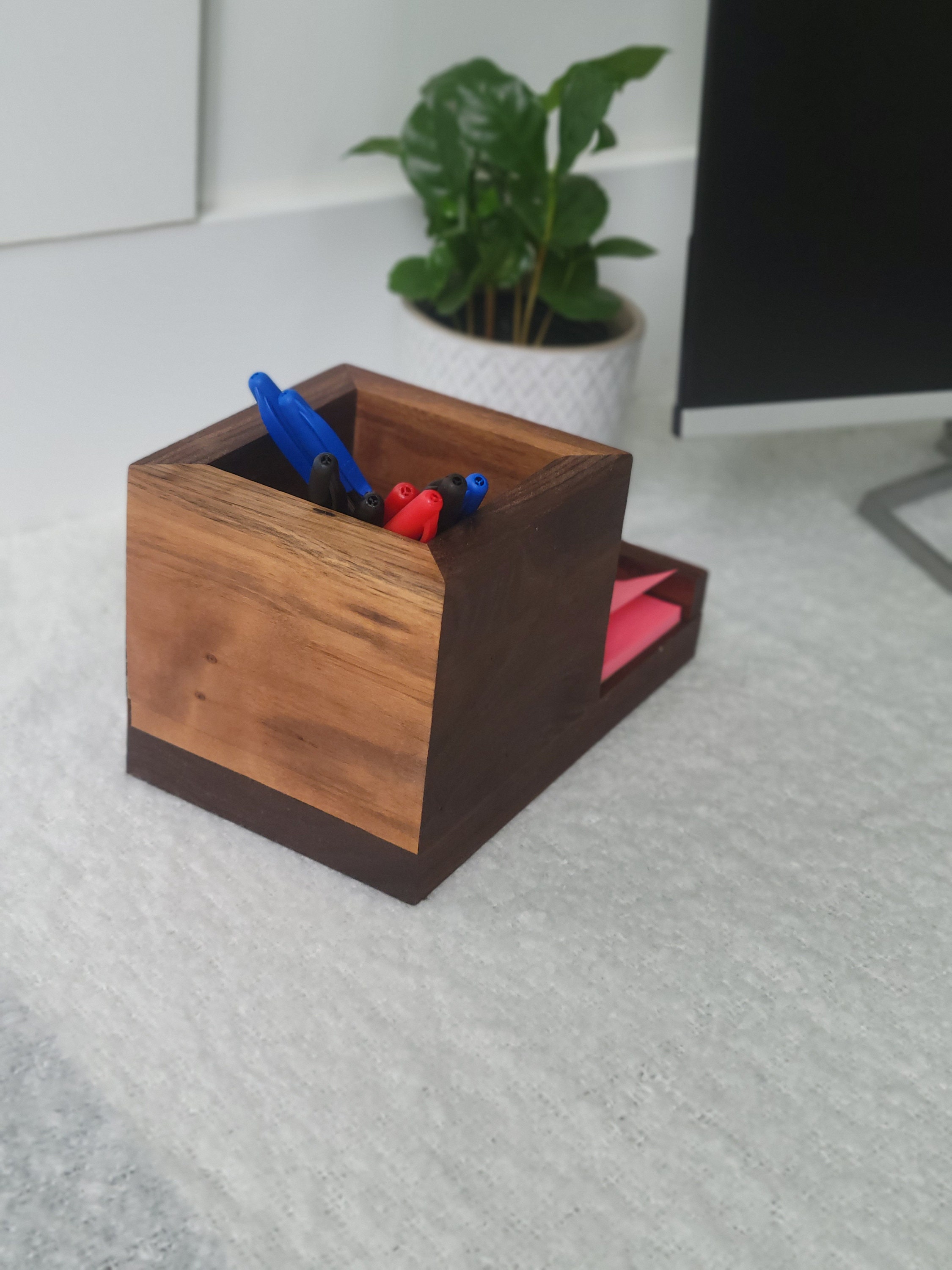 Walnut Wood Sticky Note Holder Office Desk Accessories Wood Pen Holder ...