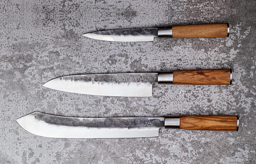 Handmade Olive Wood Knives Carbon Steel Knife Set Chef Knife for ...