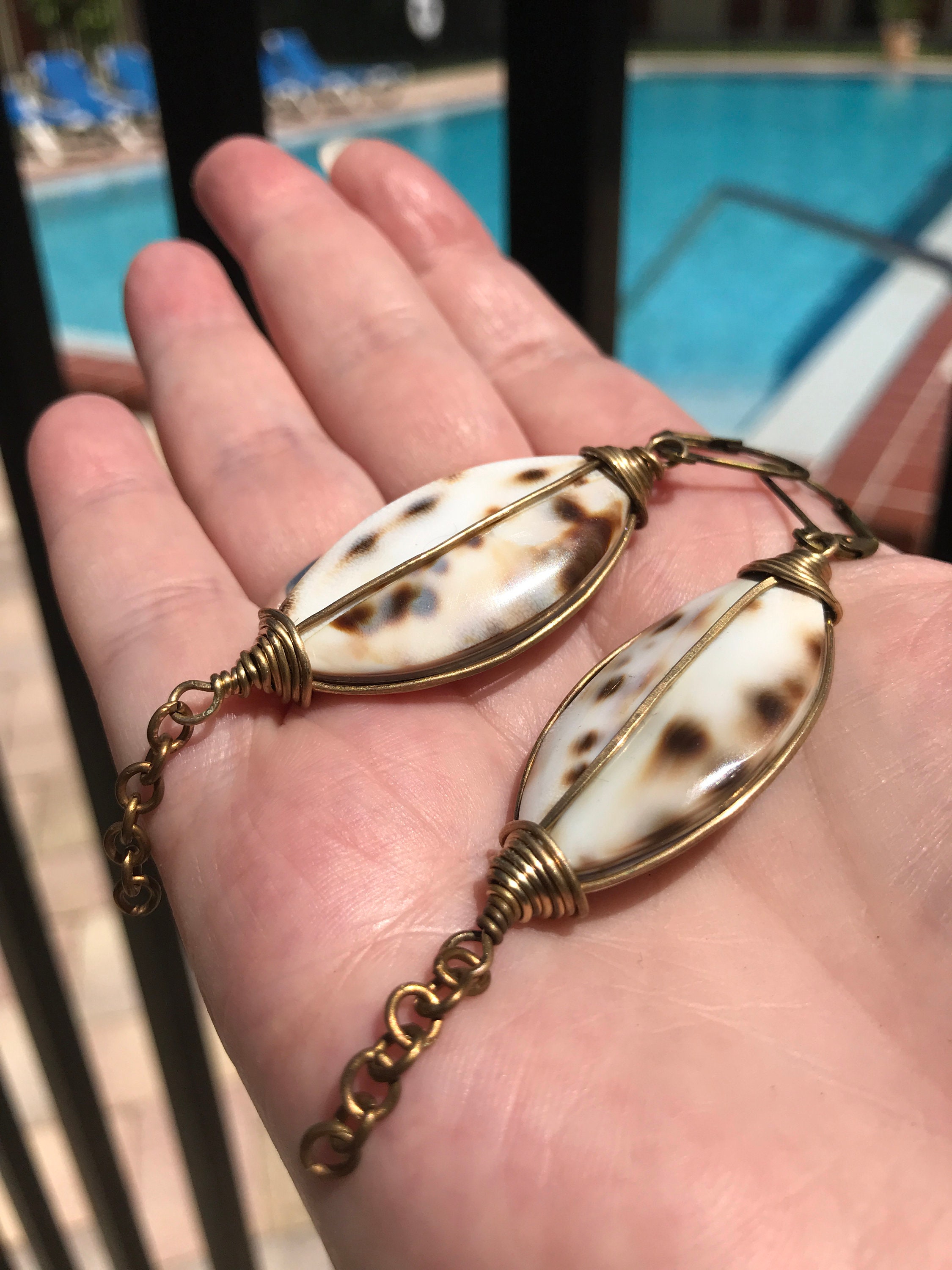 Spotted Cowrie Shell Earrings With Tiger Cowry Shells Wrapped in Brass ...