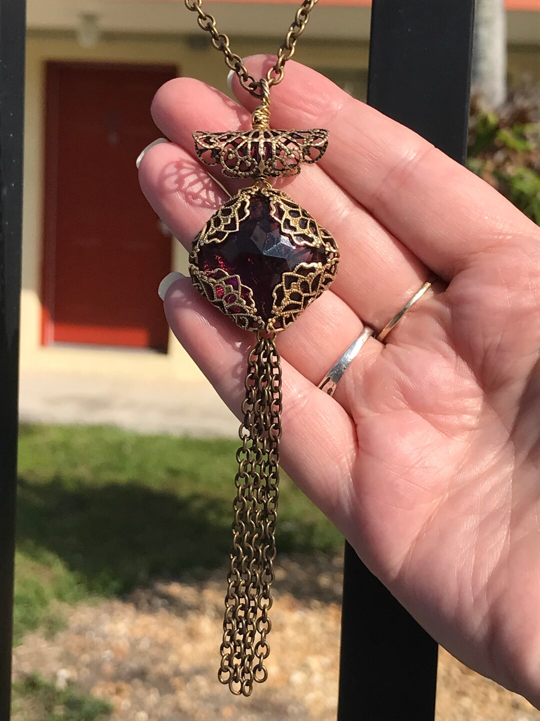 Soaring Purple Comet A Long Filigree Tassel Pendant With Large - Etsy