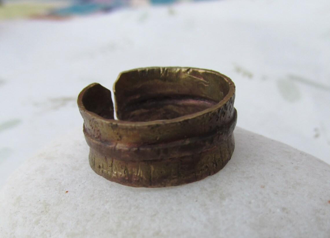 Fold Formed With a Ridge and Textured Hammered Brass Ring - Etsy