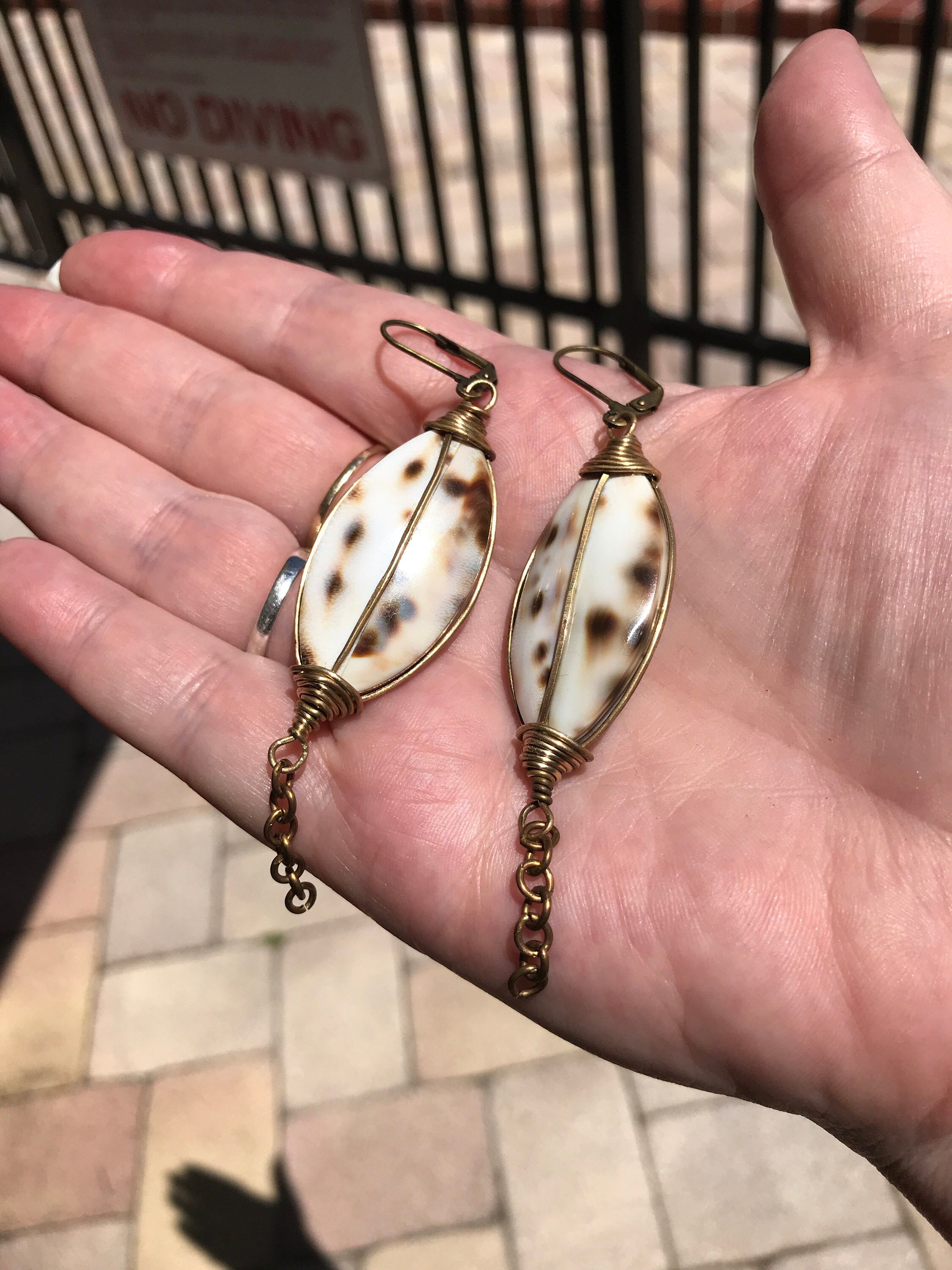 Spotted Cowrie Shell Earrings With Tiger Cowry Shells Wrapped - Etsy