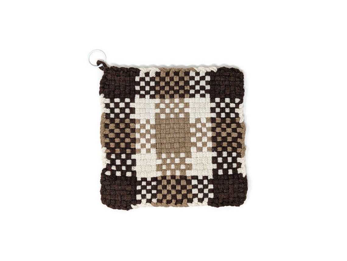 Winter White Handwoven Potholder. Autumn and Chocolate Brown Loop ...