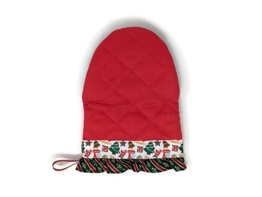 Christmas Baking Mini Oven Mitt With Neoprene Palm. Red Kitchen Pot ...