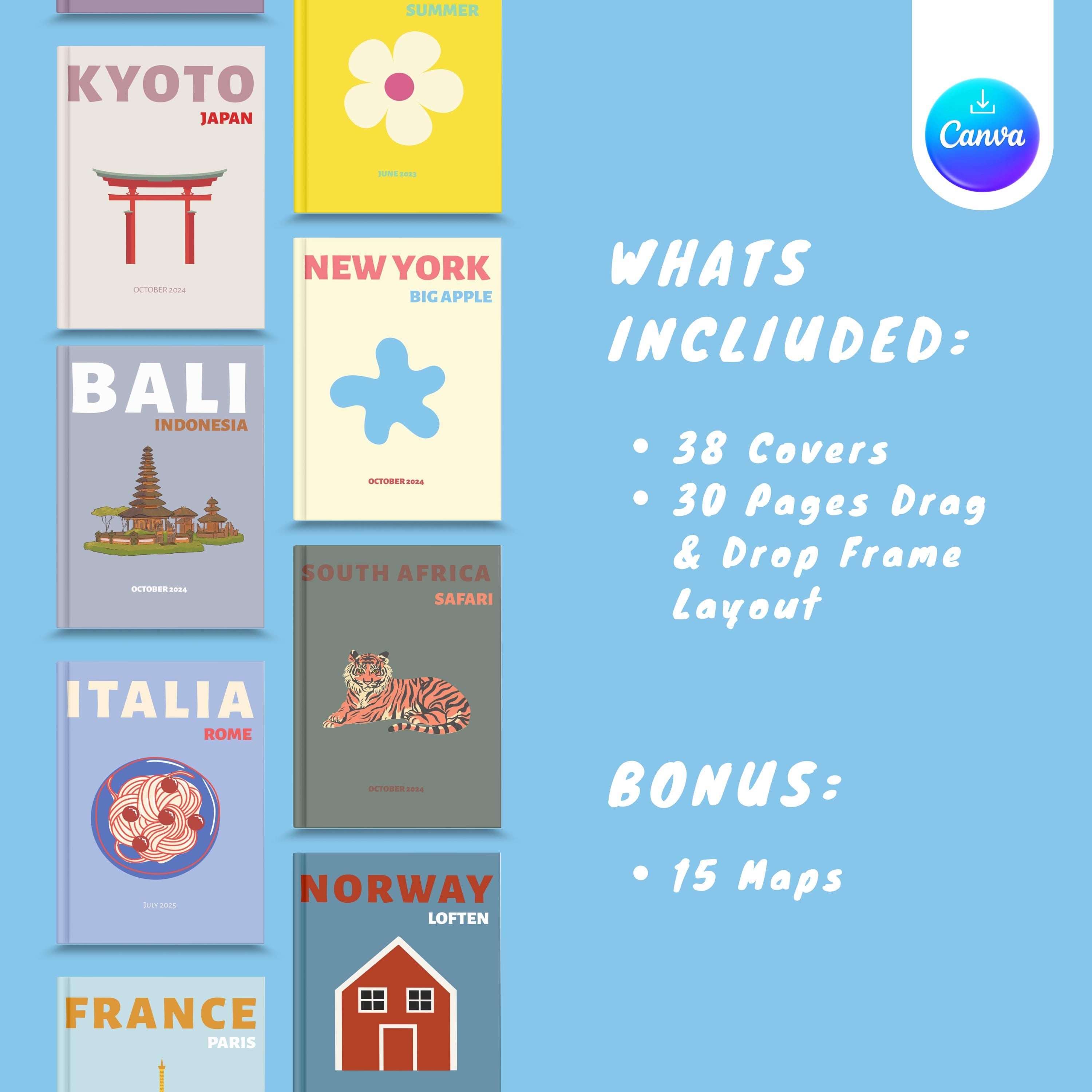 80 Travel Photobook Template Bundle, Travel Photo Book Covers, Editable ...