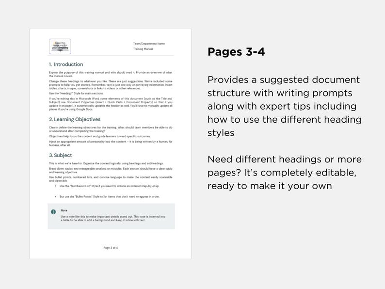 Simple Training Manual Template | A4 & US Letter | Compatible With Microsoft Word and Google ...