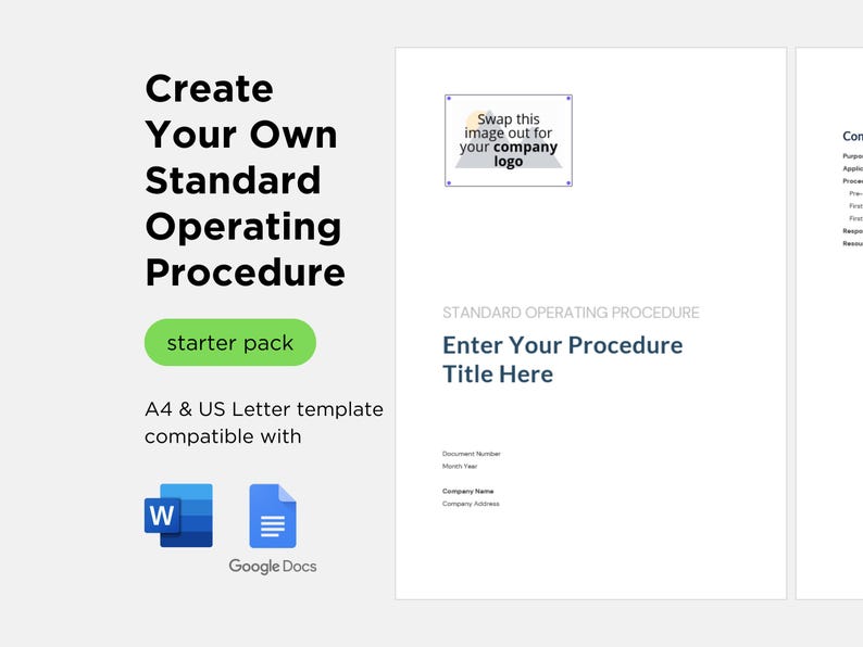 SOP Template: Standard Operating Procedure, A4 & US Letter (digital ...
