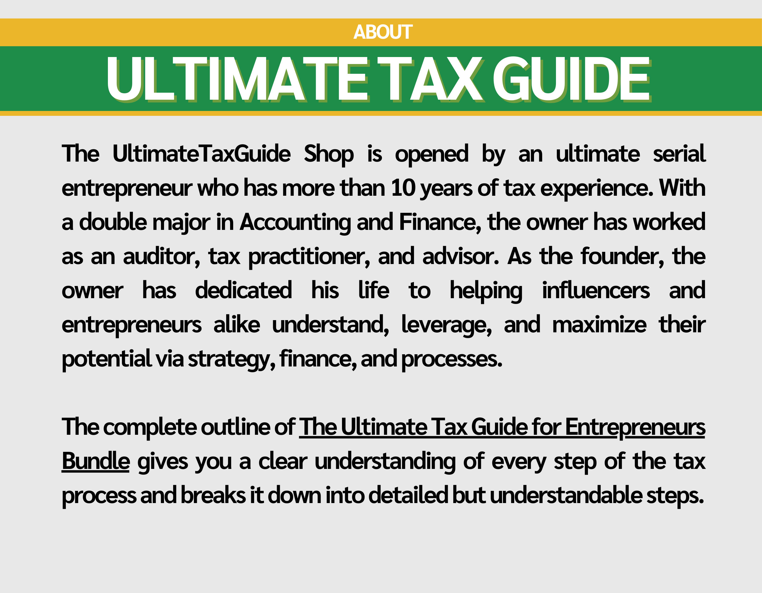 Ultimate Tax Guide E-book for Entrepreneurs Small Business Spreadsheet ...