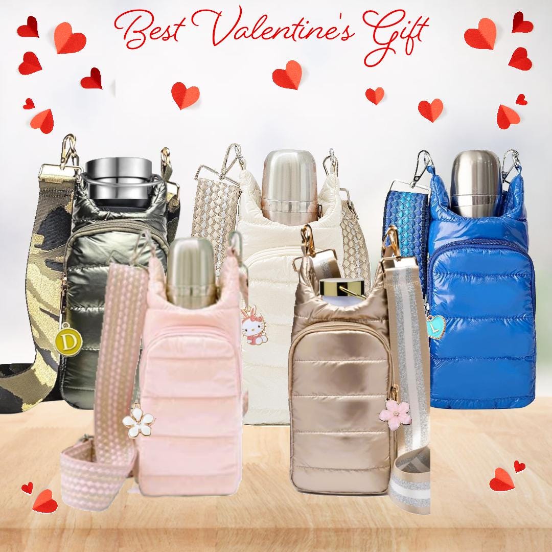Stylish Puffer Crossbody Water Bottle Bag With Pockets, Phone Holder ...