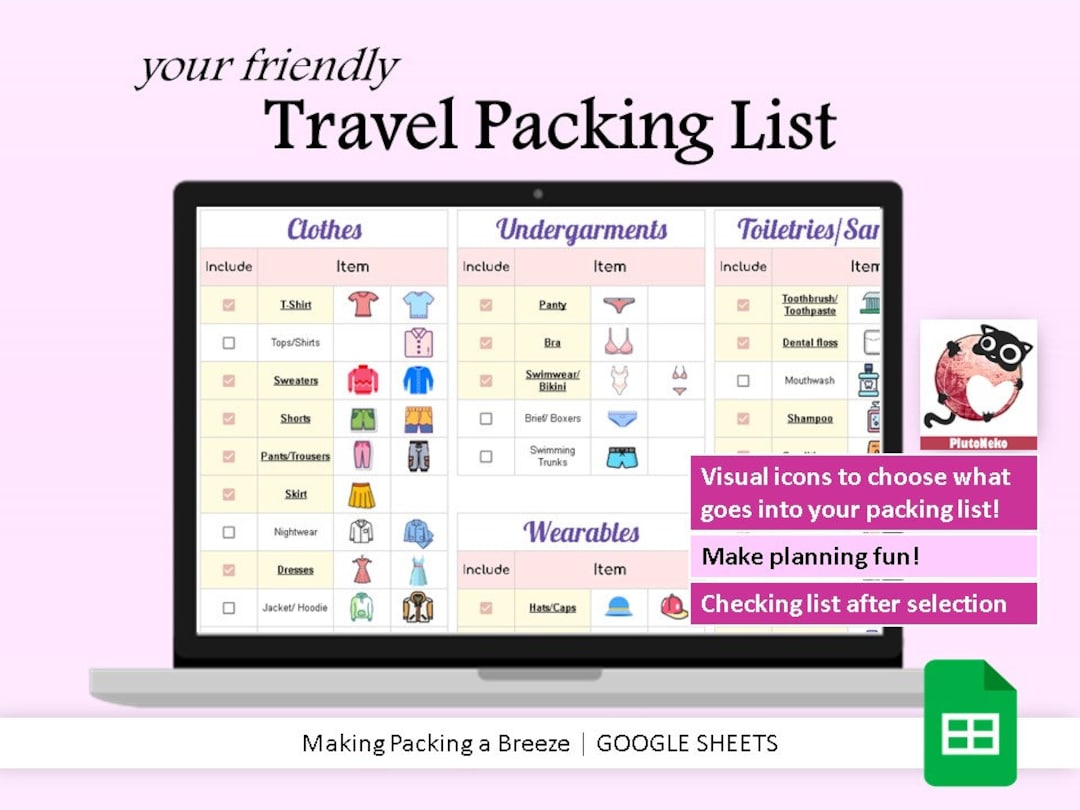 Editable Travel Packing List, Easy to Use, Simple Visual Packing ...
