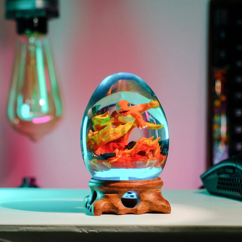 Pokemon Charmander Resin Egg Lamp LED Night Light Handmade Fire Starter ...