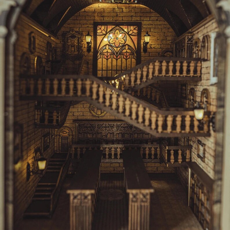 Hogwarts Grand Library Book Nook, Lighted Miniature Diorama, Harry Potter Bookshelf Insert ...