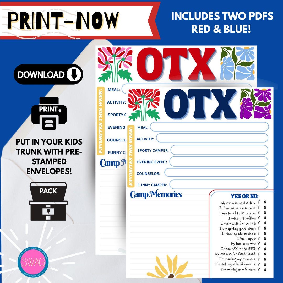Camp OTX Flowers Printable Letter Stationery Easy Download - Print ...