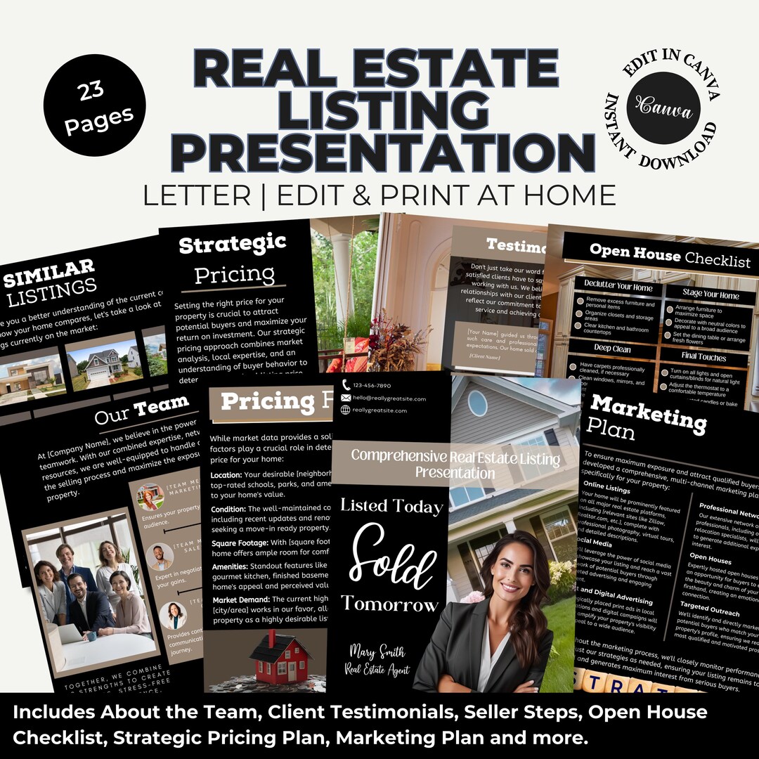 Real Estate Agent Presentation Template Canva Editable Marketing Plan ...