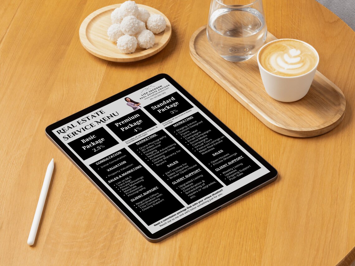 Real Estate Agent Service Menu Template: Commission Options & Property ...