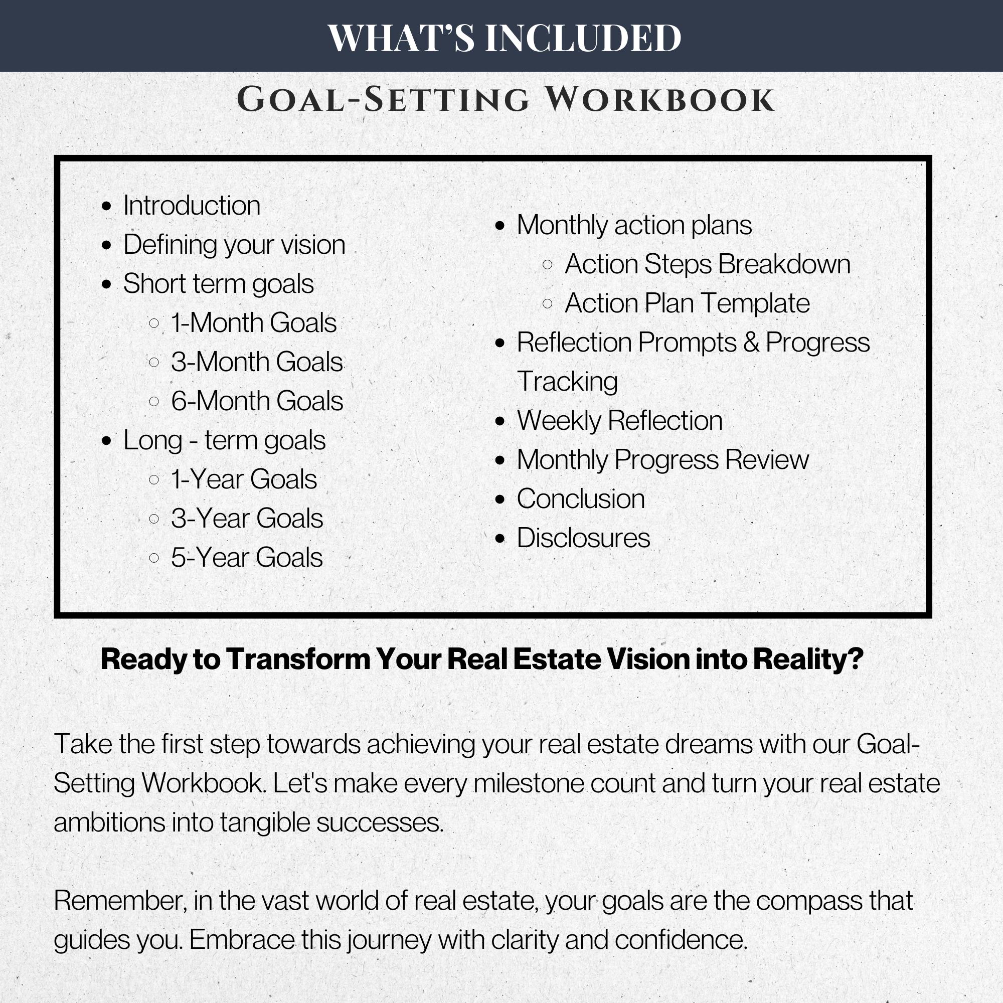 Real Estate Agent Goal Setting Workbook: Business Planner & Success ...